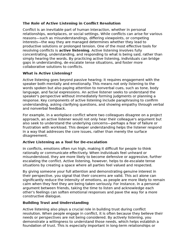 The Role of Active Listening in Conflict Resolution | PDF | Conflict ...