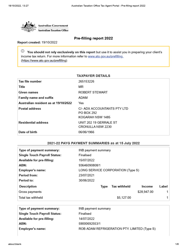 ATO Pre-filling Report 2022 Summary | PDF | Dividend | Insurance
