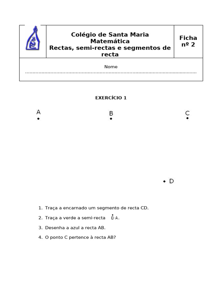 Ficha 2-Rectas, Semi-Rectas e Segmentos de Recta | PDF