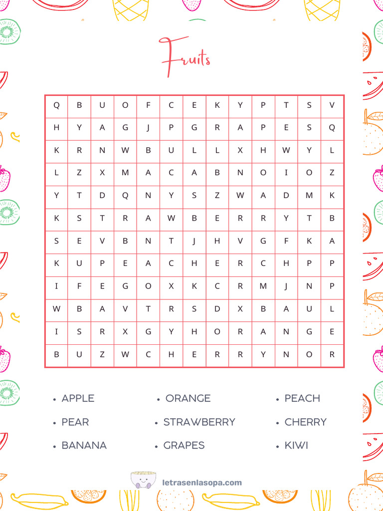 Frutas en Letras de Sopa: Guía Visual | PDF