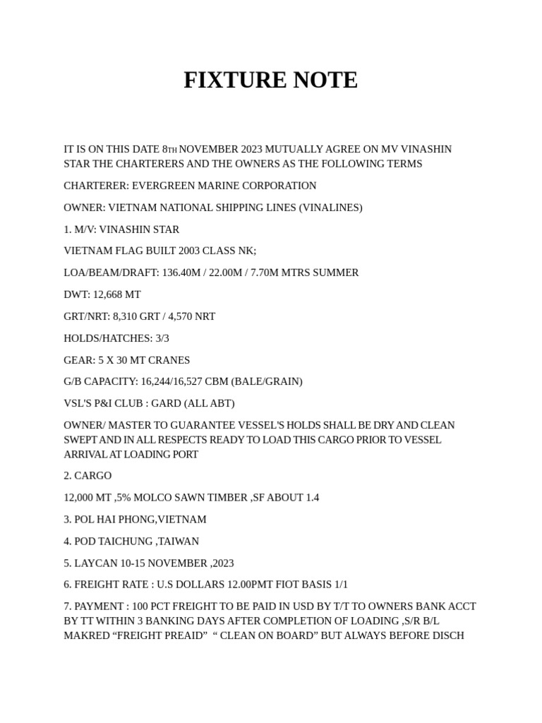 Fixture Note | PDF | Cargo | Consumer Goods