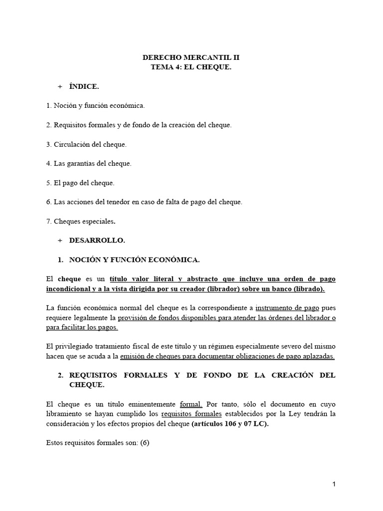 Tema 4 - Derecho Mercantil II | PDF | Cheque | Pagaré