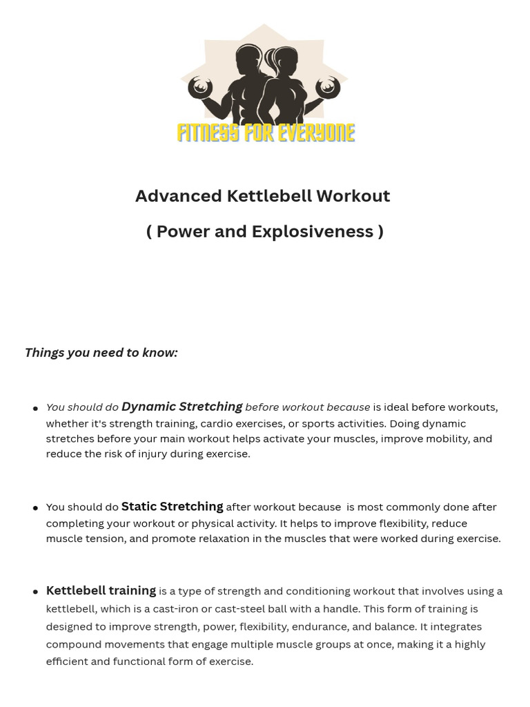 38) Advanced Kettlebell Workout (Power and Explosiveness) . | PDF | Kettlebell | Strength Training