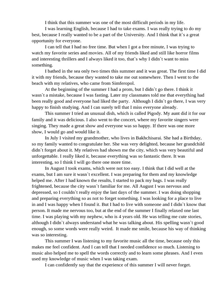 My Summer Holidays Pdf