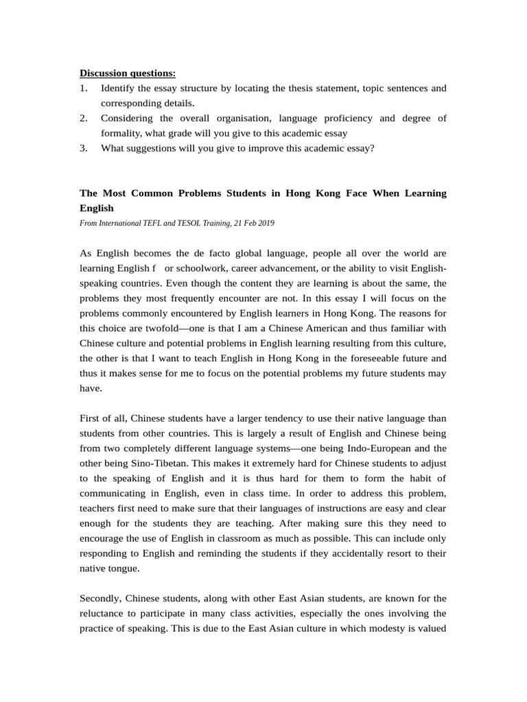 Supplementary 2 - Sample Essay For Discussion | PDF | English As A ...