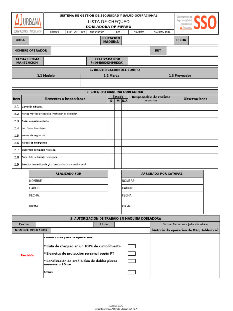 SSO - LCH - 020 Dobladora de Fierro (R2) | PDF