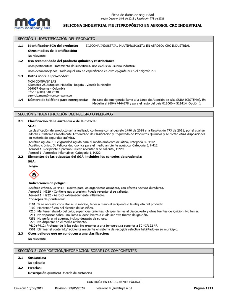 FDS 10287520 Silicona Industrial Multipropósito Aerosol CRC Ind - Nal ...