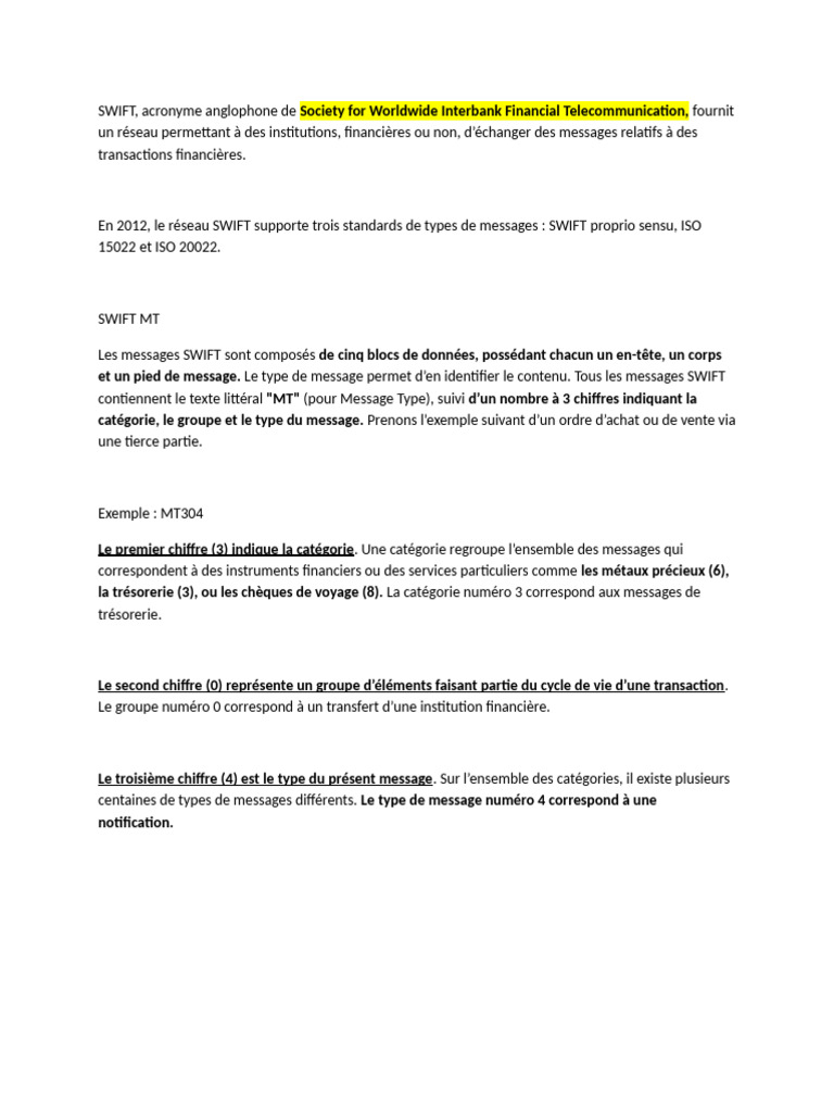 Structure des messages SWIFT MT | PDF | Informatique
