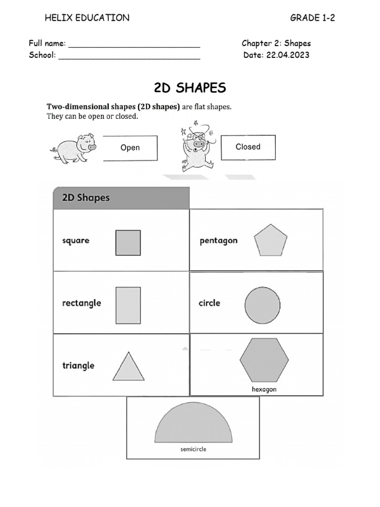 2D Shapes Exercises for Grades 1-2 | PDF