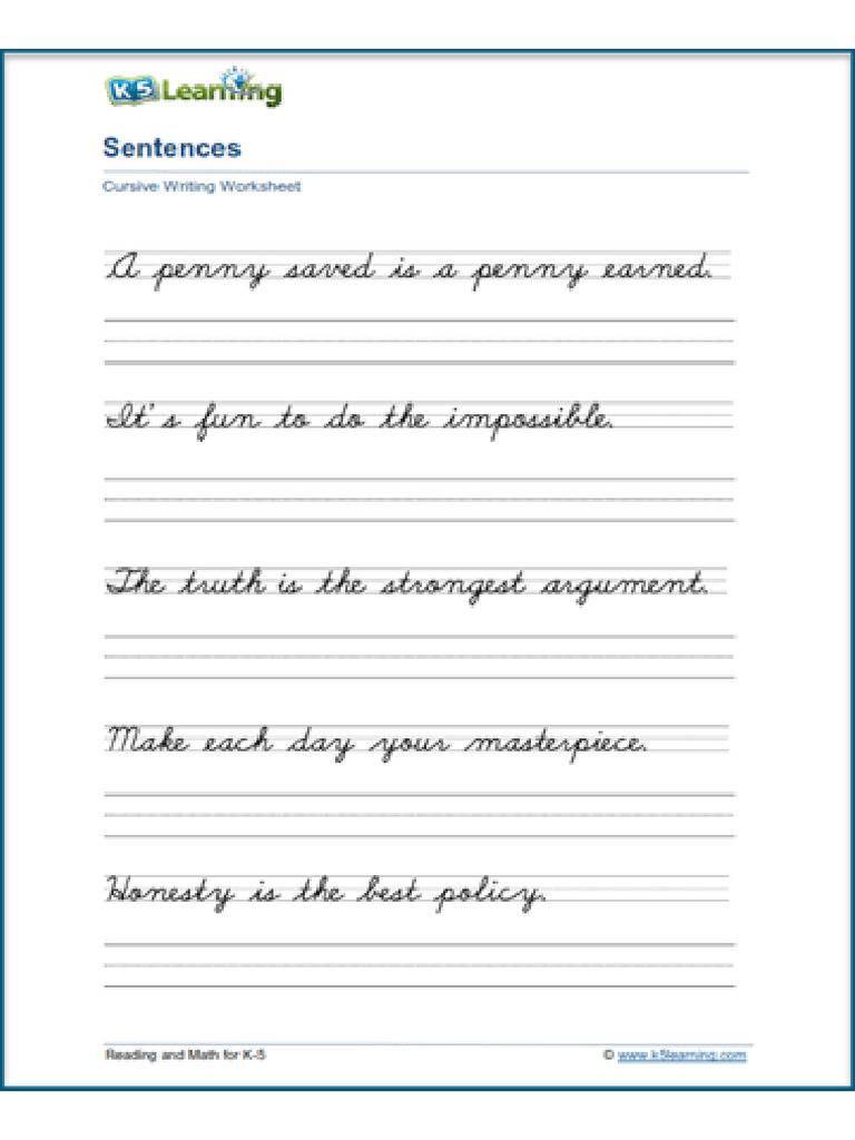 Cursive Sentences Worksheet Screenshot | PDF
