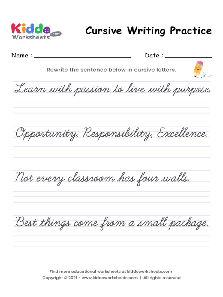 Cursive Handwriting Practice Worksheet 3 | PDF