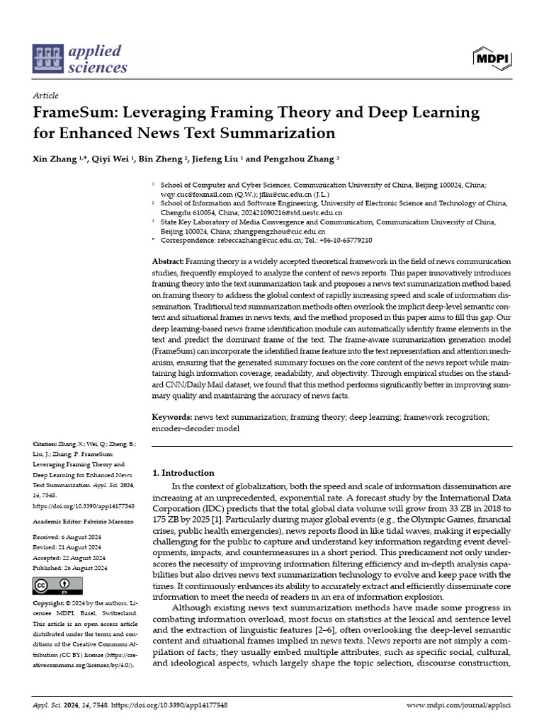 FrameSum Leveraging Framing Theory and Deep Learni | PDF | Framing (Social Sciences) | Information