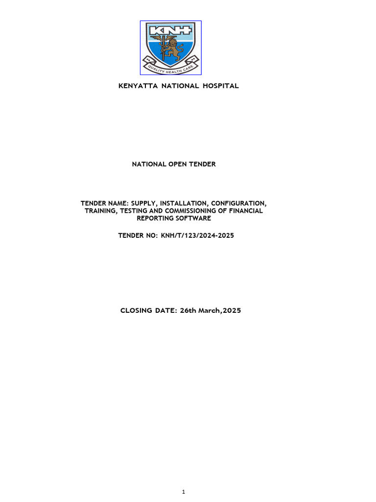 KNH Tender for Financial Software 2025 | PDF | Joint Venture | Tax Exemption