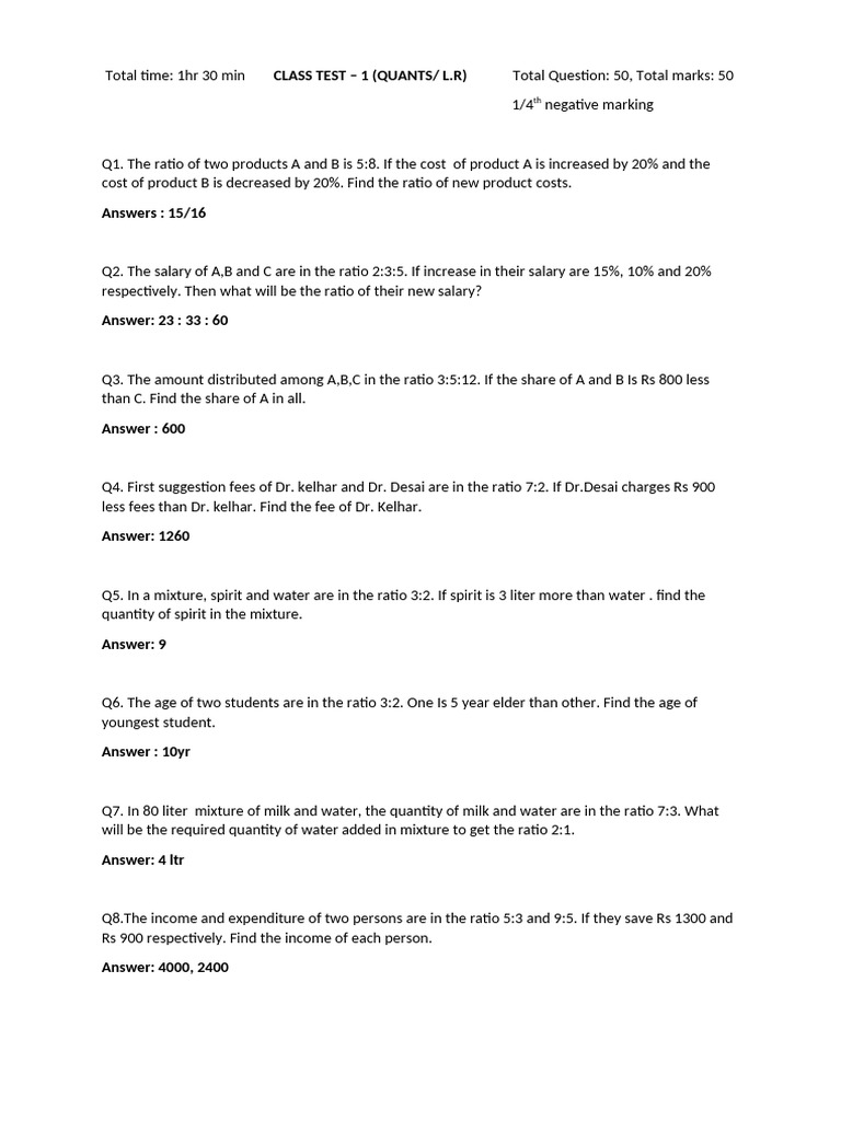 Class Test on Quantitative Reasoning | PDF | Consumption (Economics)