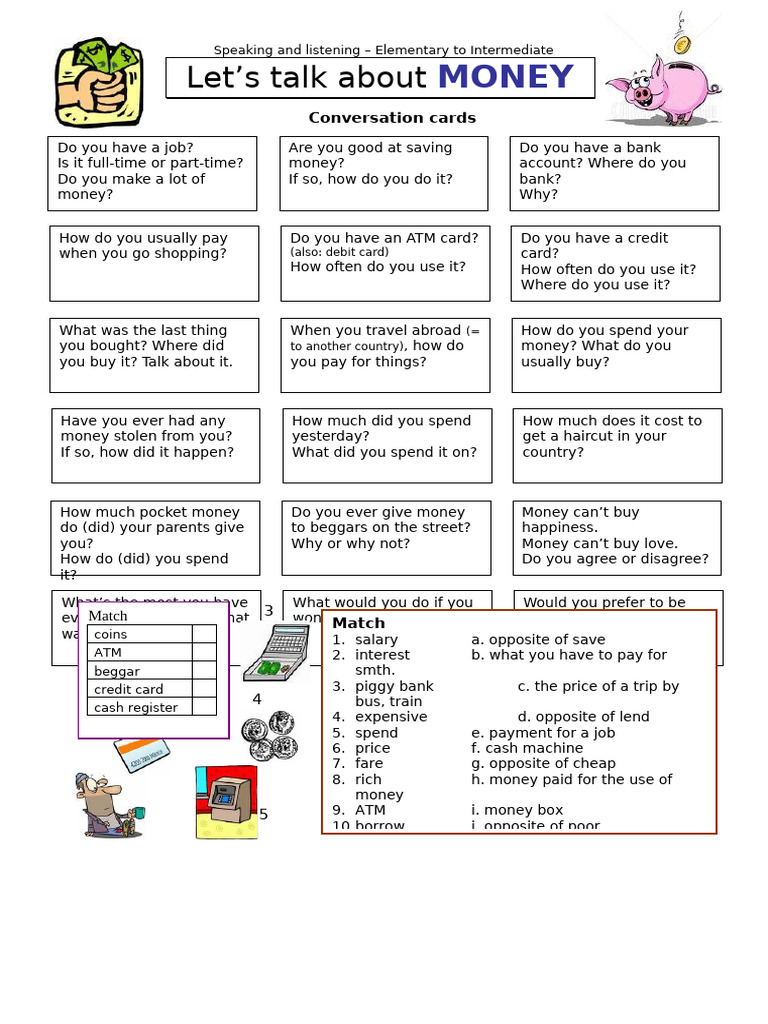 Money Conversation Cards for Learners | PDF | Money | Cash