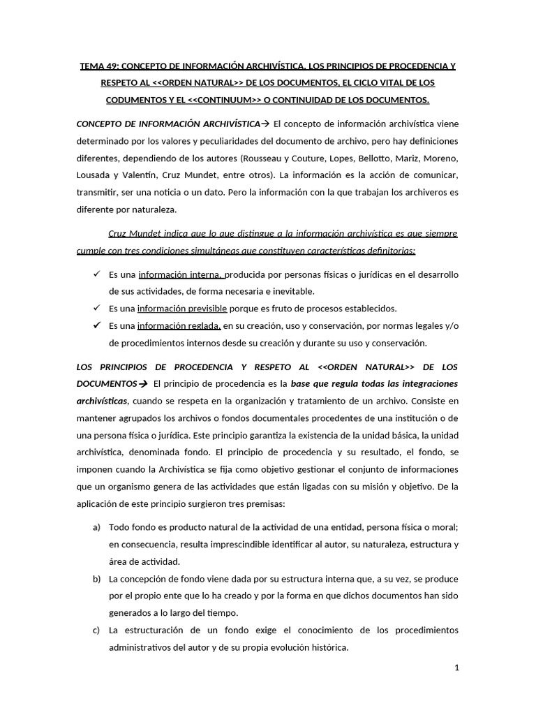 Tema 49 Archivistica - Concepto de Información Archivistica - Los Principios de Procedencia ...