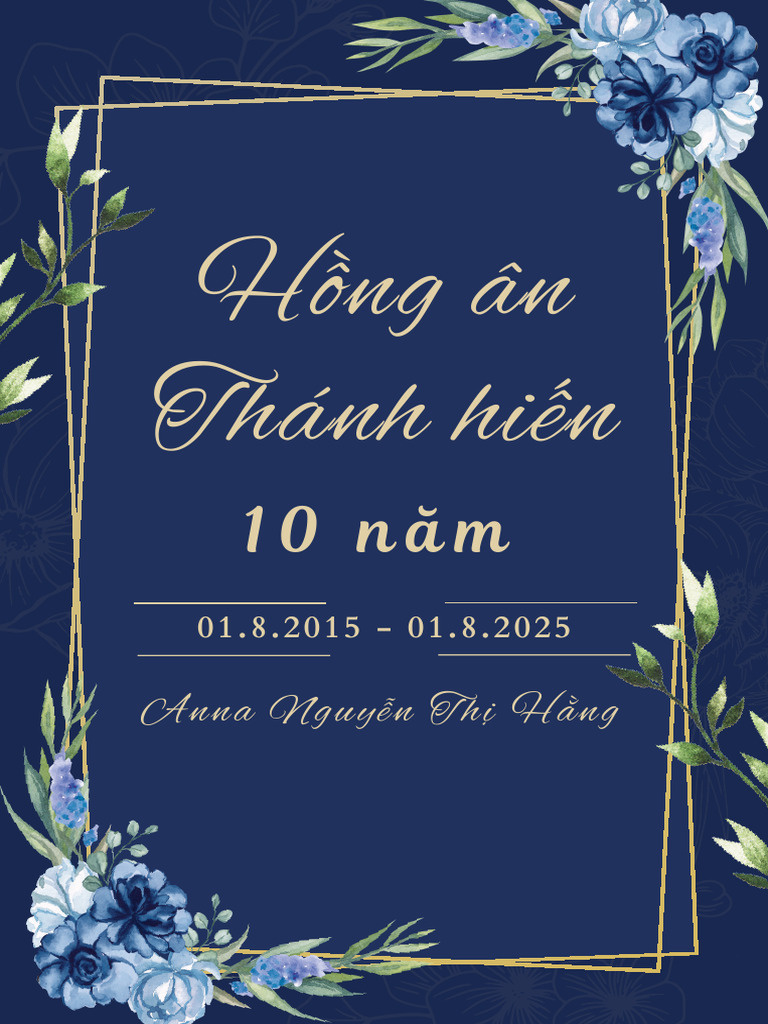 Dark Blue and Gold Elegant Wedding Invitation Card (A5) | PDF
