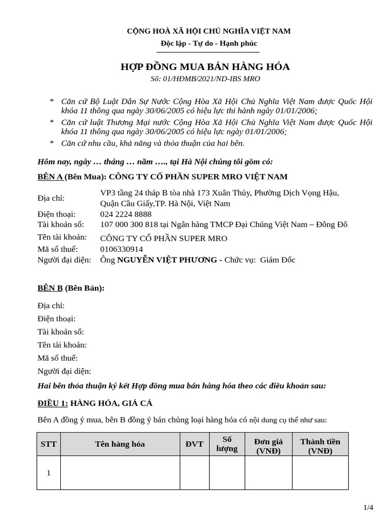 Mẫu HĐ Super MRO | PDF