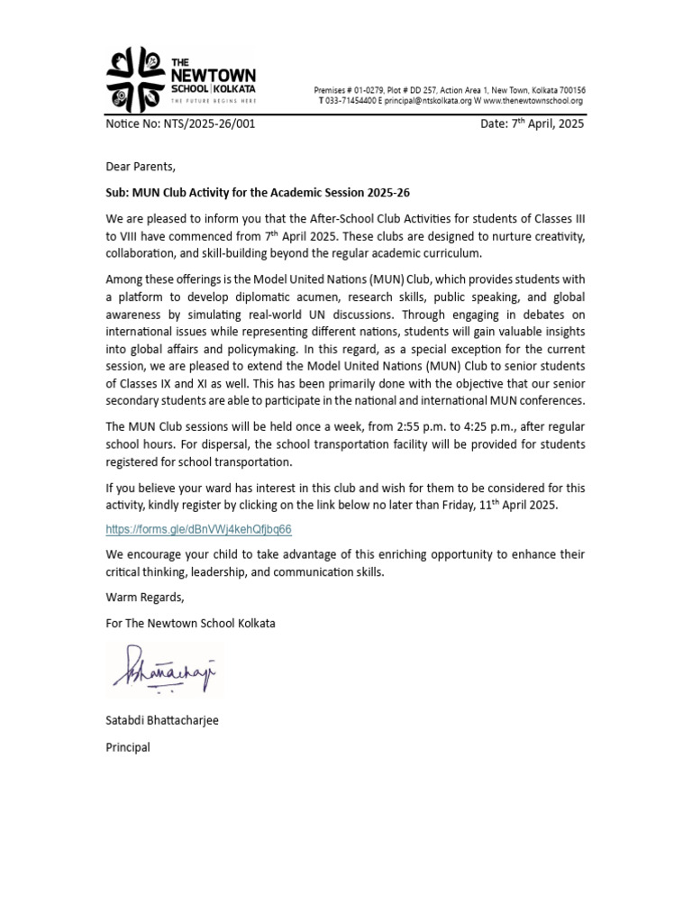 MUN Club Registration for 2025-26 | PDF