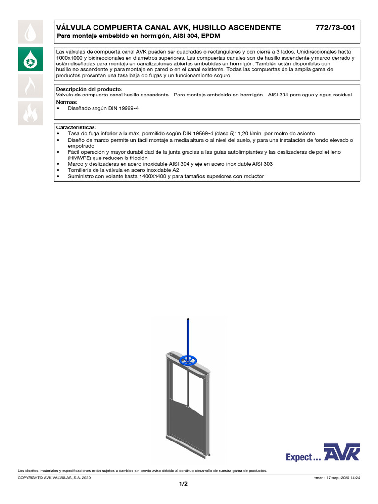 AVK Compuerta Canal Husillo Ascendente | PDF | Hormigón | Acero