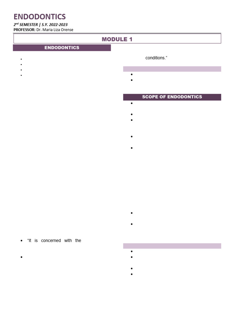 Endodontics Notes Lecture | PDF | Dental Anatomy | Tooth