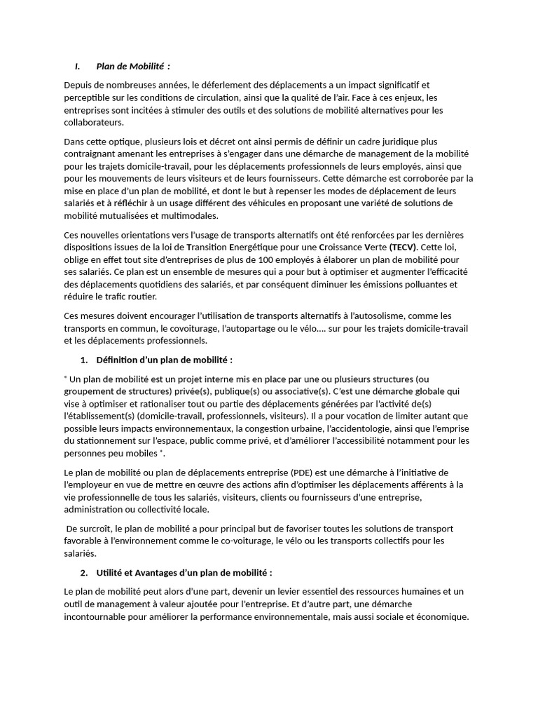 Plan de Mobilité pour Entreprises | PDF | Business | Migration pendulaire