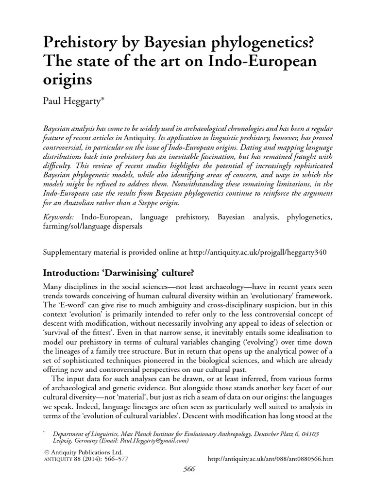 Prehistory by Bayesian Phylogenetics The State of The Art On Indo-European Origins (Heggarty ...