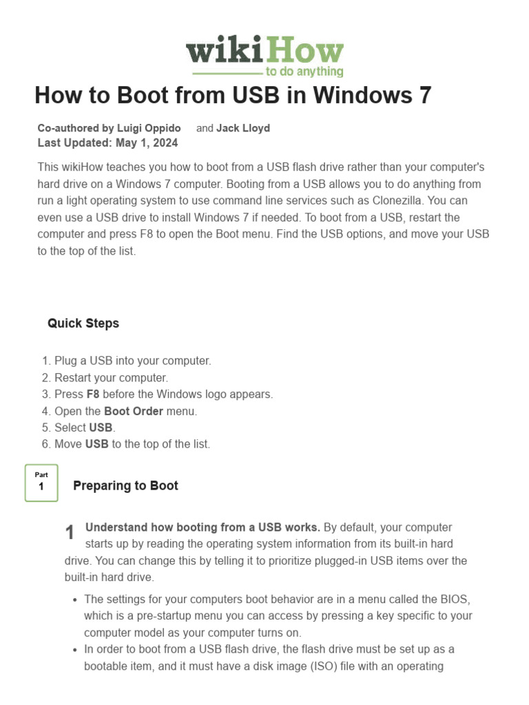 How to Boot from USB in Windows 7 (with Pictures) - wikiHow | PDF ...
