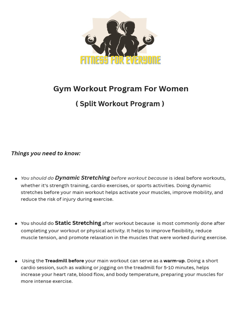 7) Gym Workout Program For Women (Split Workout Program) | PDF ...