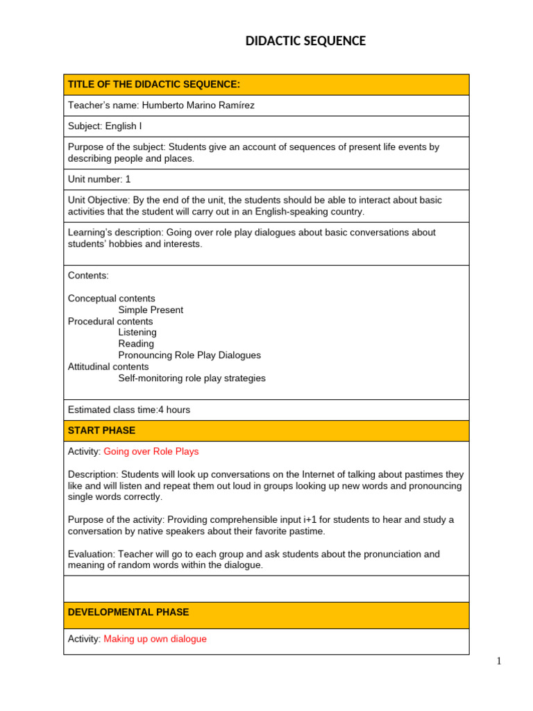 Didactic Sequence - HumbertoMarino | PDF | Conversation | Linguistics