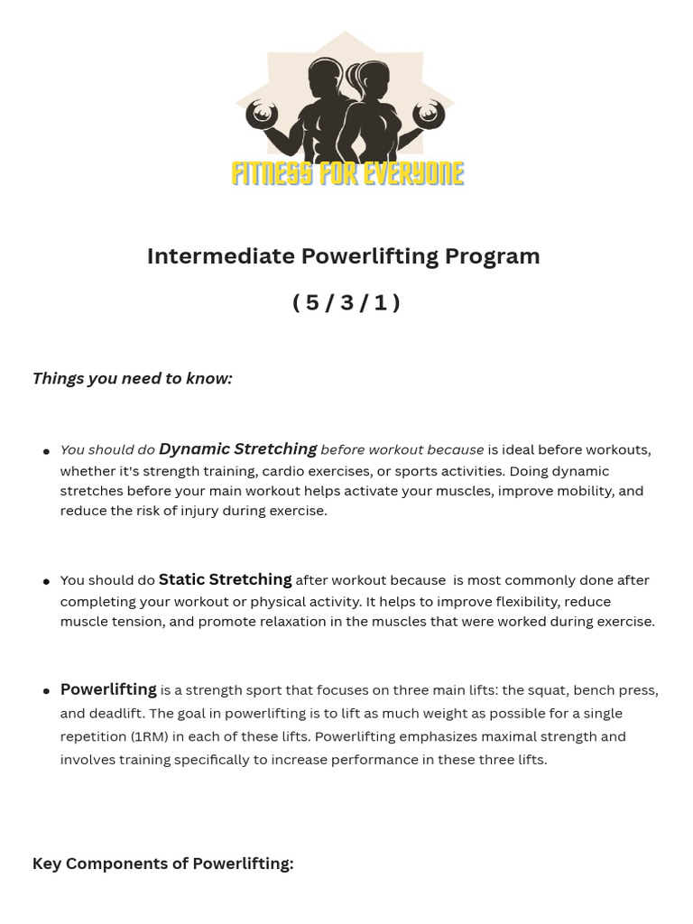 32) Intermediate Powerlifting Program (5 - 3 - 1) . | PDF | Strength ...