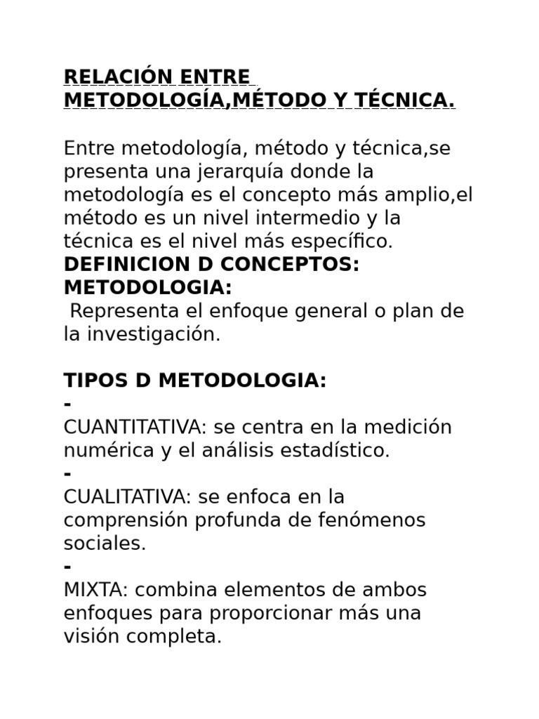 Relación Entre Metodología Método y Tecnica | PDF