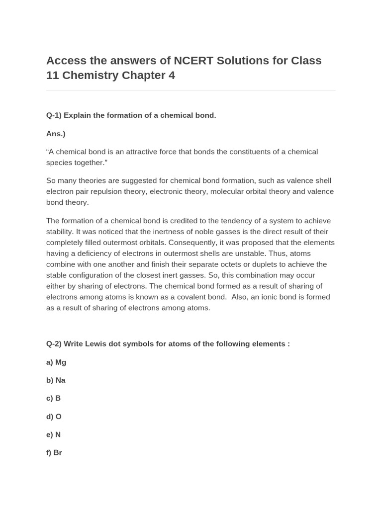 Chemical Bonding Ncert Soln | PDF | Molecular Orbital | Chemical Polarity