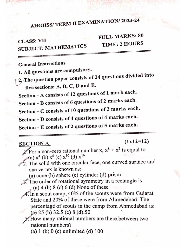 Maths CL 7 Ahs Final | PDF