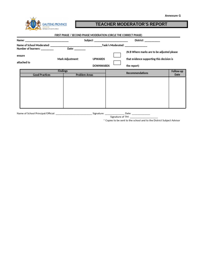 Teacher Moderator's Report Template | PDF