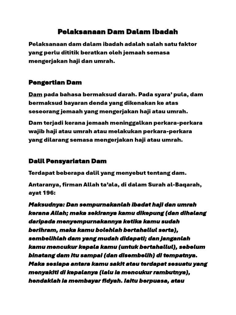 Jenis dan Pelaksanaan Dam Haji | PDF