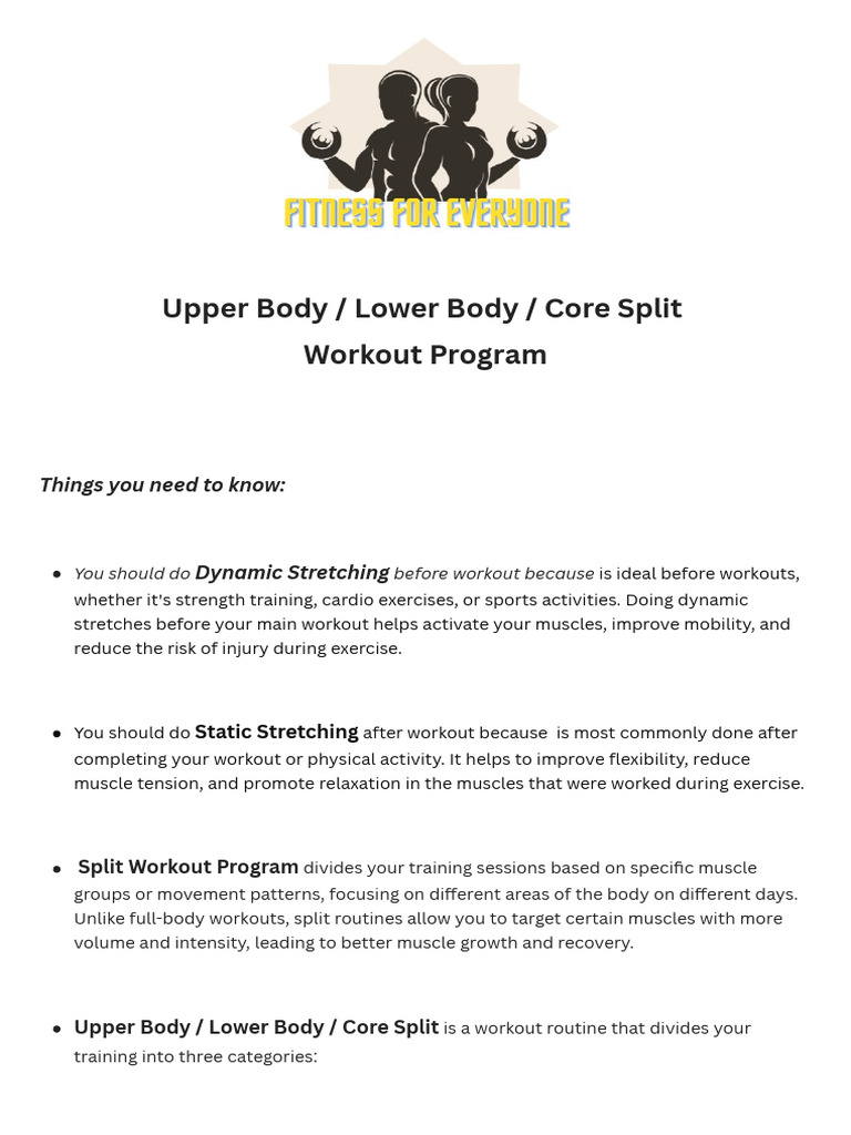 18 ) Upper Body _ Lower Body _ Core Split Workout Program. | PDF ...