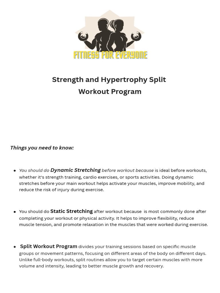 20) Strength and Hypertrophy Split Workout Program. | PDF | Strength Training | Weight Training