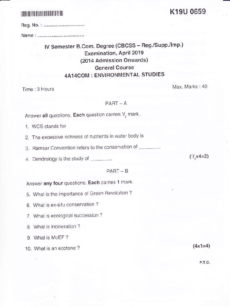KU B.com-Co-op - 4 SEM Environmental Studies 2019 | PDF