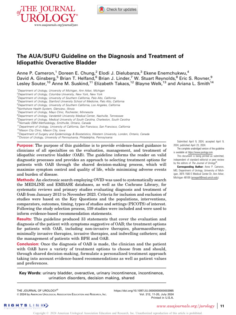 AUA/SUFU 2024 OAB Treatment Guidelines | PDF | Urinary Incontinence ...