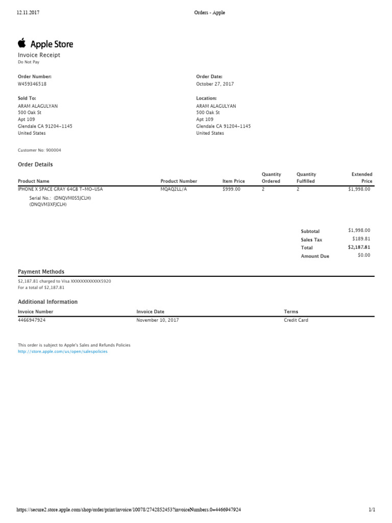 Orders - Apple Iphone X | PDF | Invoice | Receipt