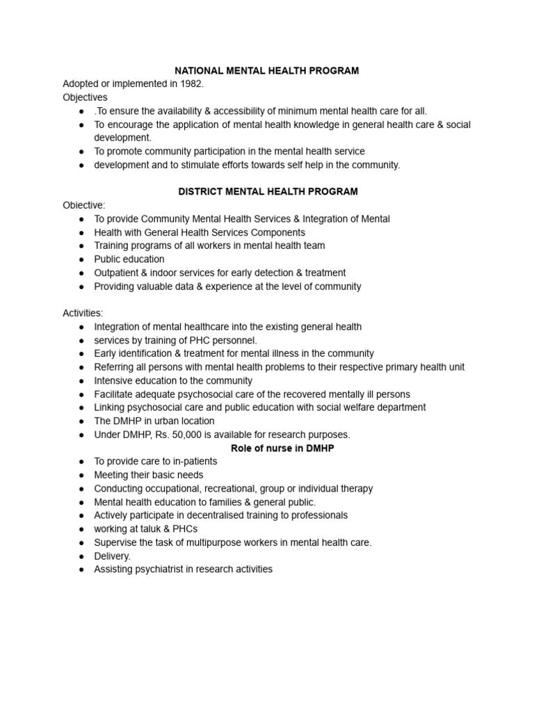 National and District Mental Health Programs | PDF