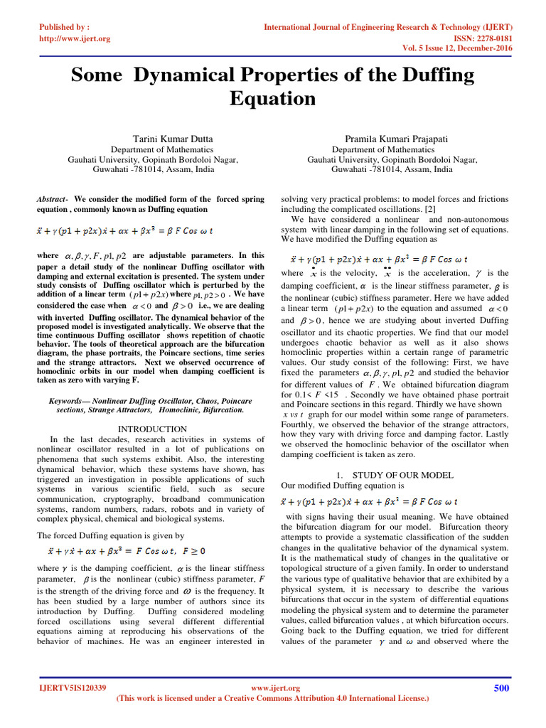 Some Dynamical Properties of The Duffing | PDF | Mechanics | Applied ...