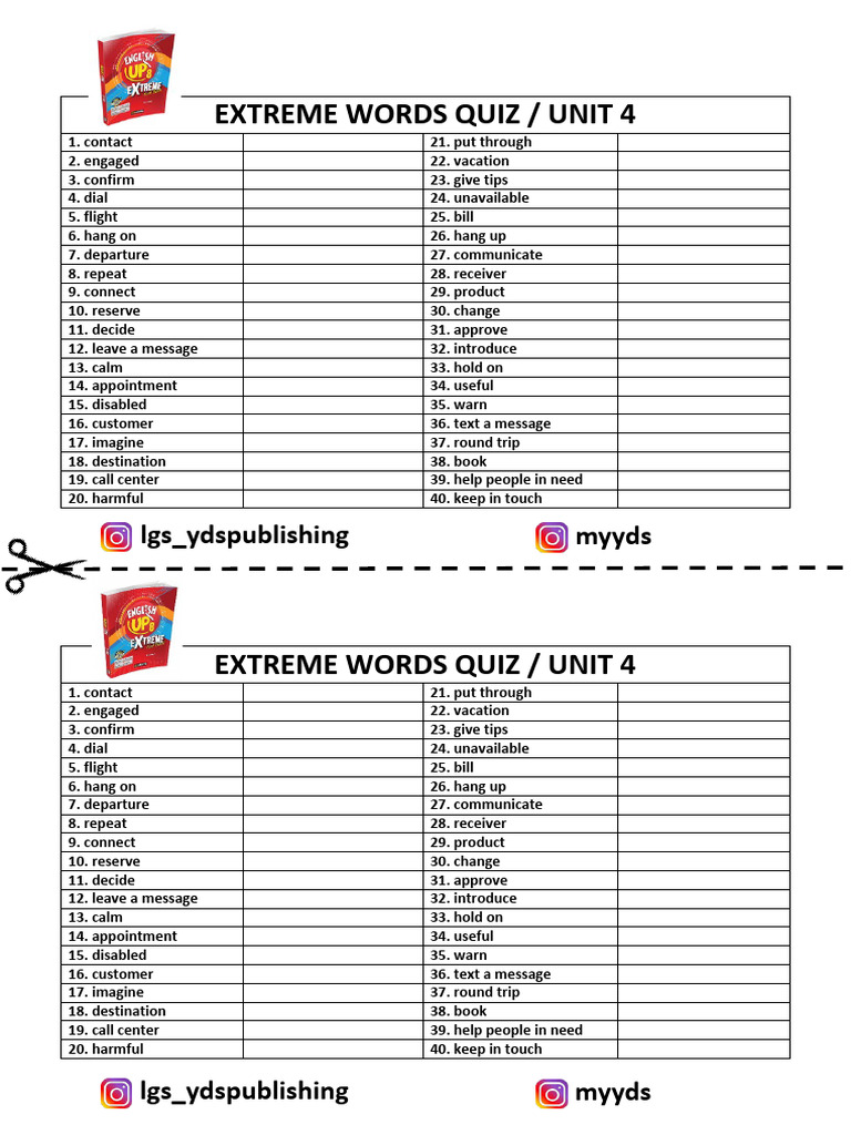 EXTREME WORDS QUIZ UNIT 4 by Oguz CANBAZ | PDF