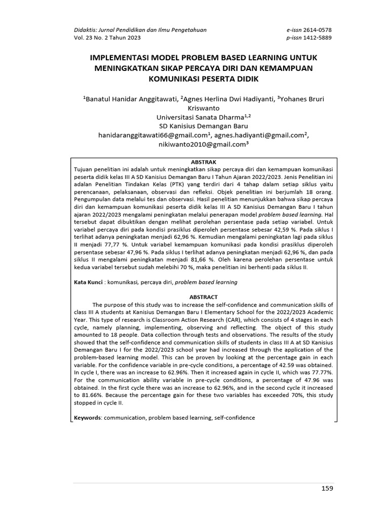 S4 - Implementasi Model Problem Based Learning Untuk Meningkatkan Sikap Percaya Diri Dan ...
