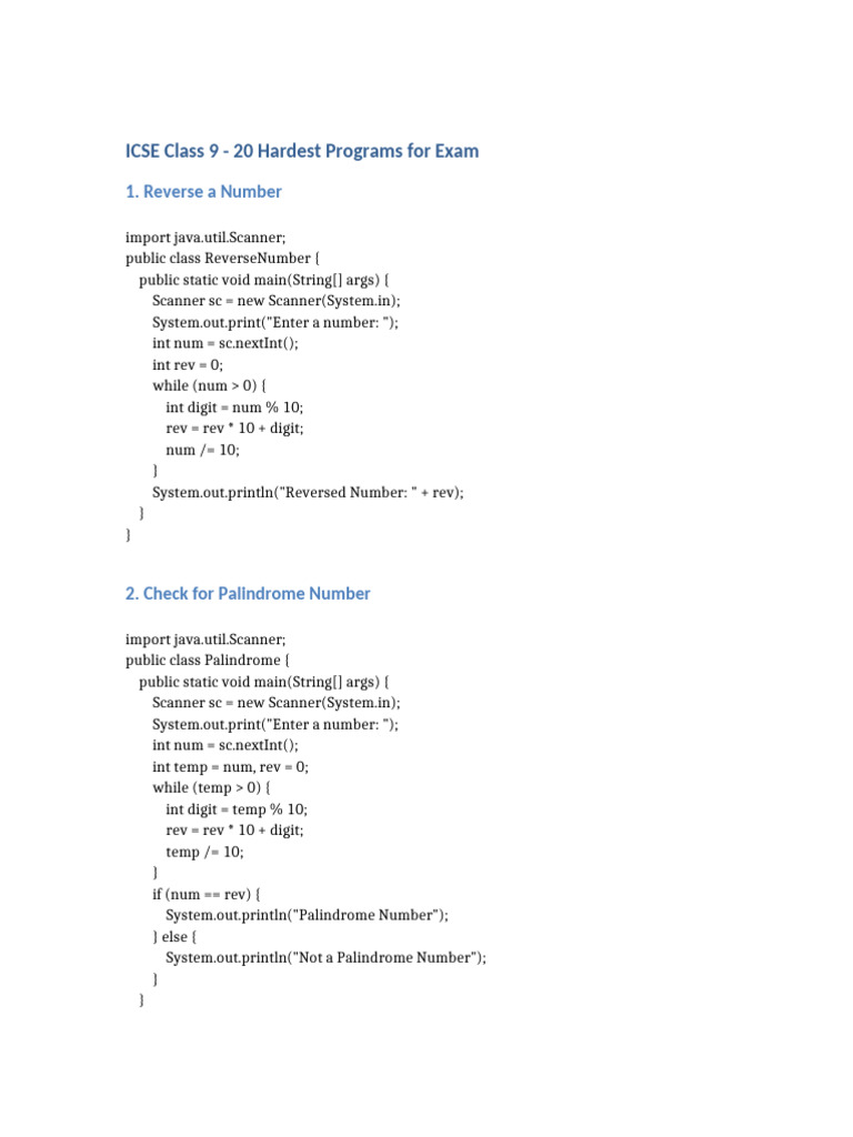 ICSE Class9 Hardest Programs | PDF