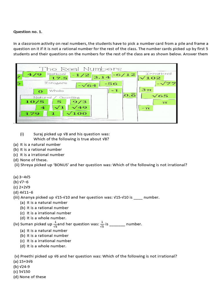 Real Numbers Case Study Based Questions | PDF | Numbers | Mathematical ...