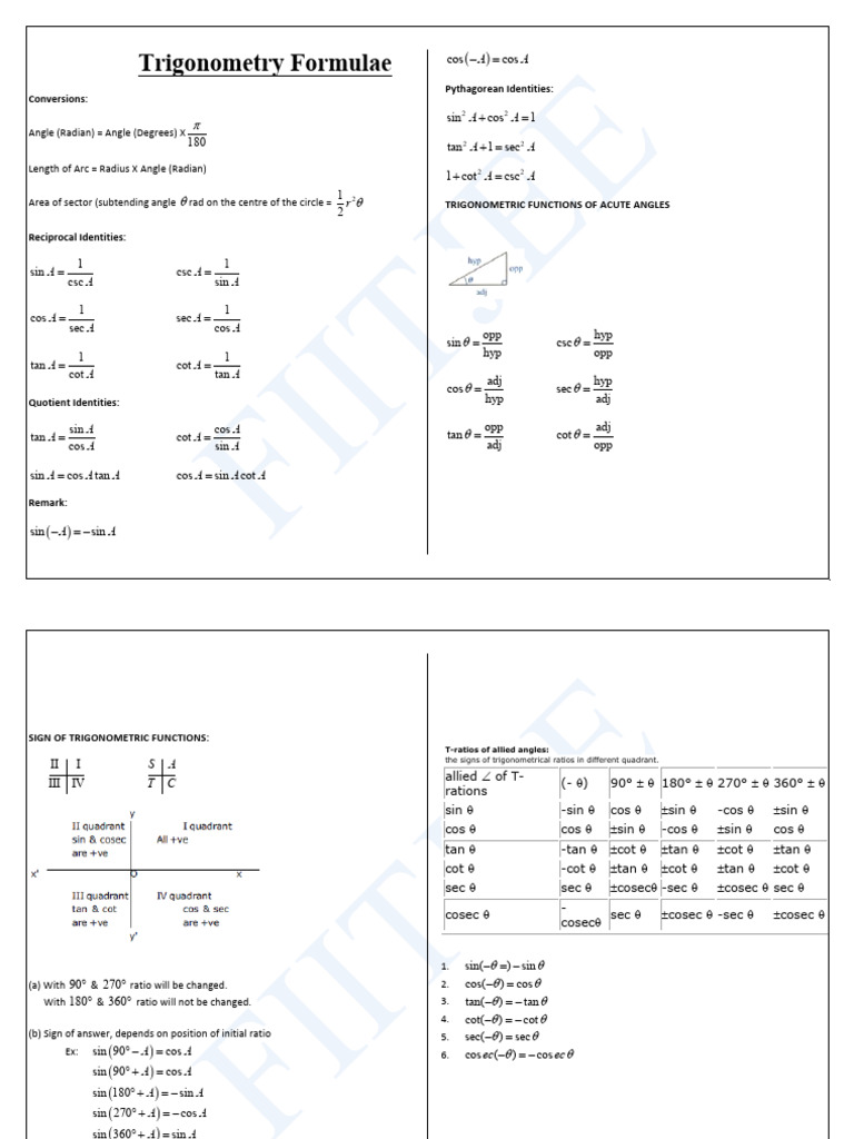 Trigonometry Formulae 11 | PDF | Trigonometry | Mathematical Analysis