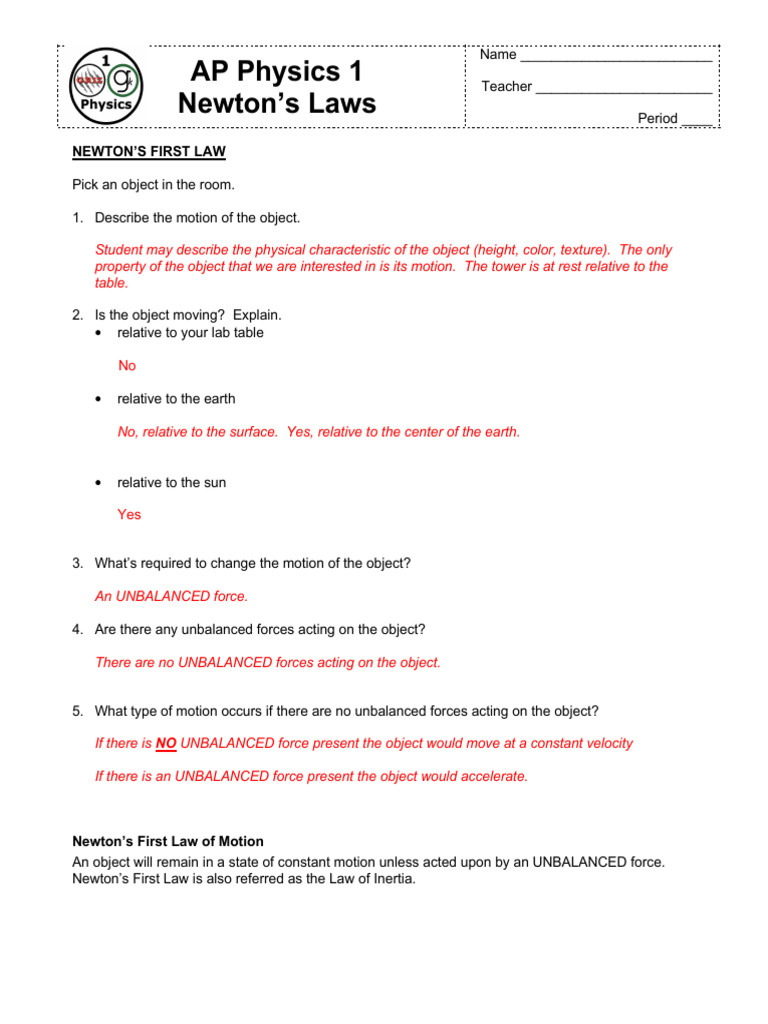 000 Newton Teacher Notes | PDF | Force | Newton's Laws Of Motion