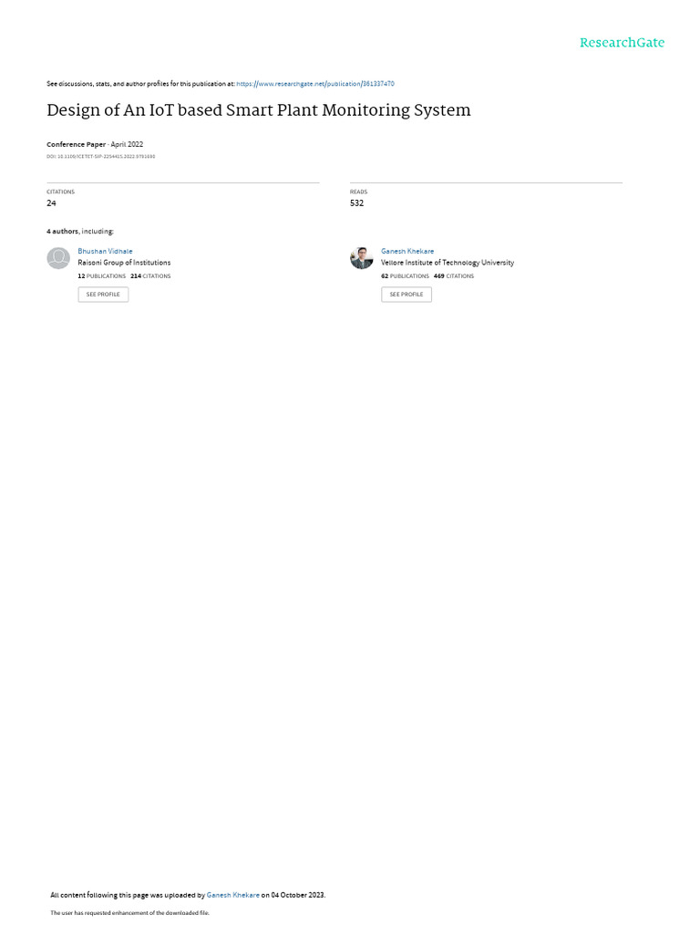 Design of An IoT Based Smart Plant Monitoring System | PDF | Internet ...
